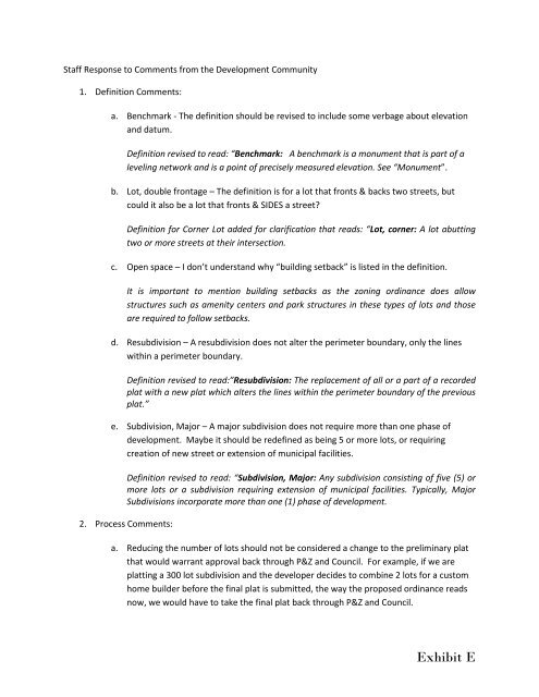 Developer's comments with staff response. - Harker Heights