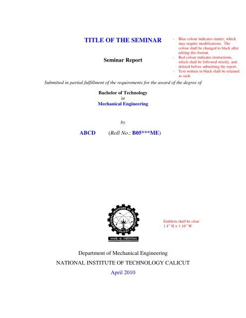 TITLE OF THE SEMINAR