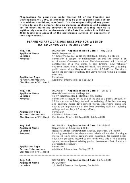 â Applications for permission under Section 34 of the Planning and ...