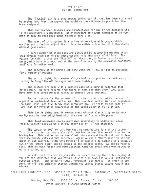 Truline VW Line Boring Bar instruction sheet - PDF - TheSamba.com