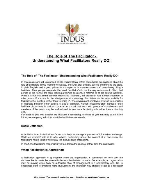 Understanding What Facilitators Really DO! - ITARI