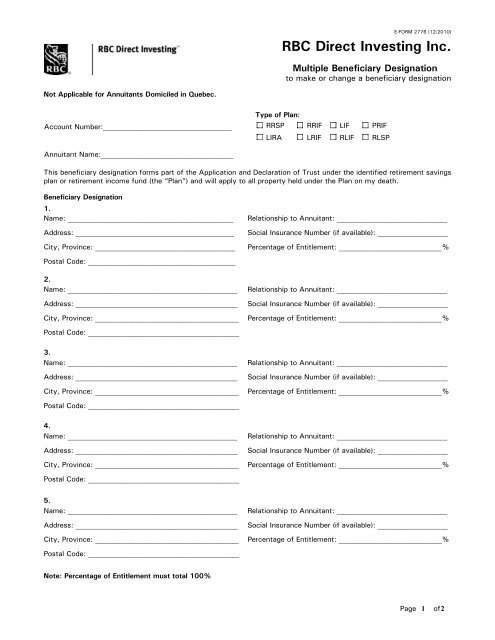 Designation of Multiple Beneficiaries - RBC Direct Investing