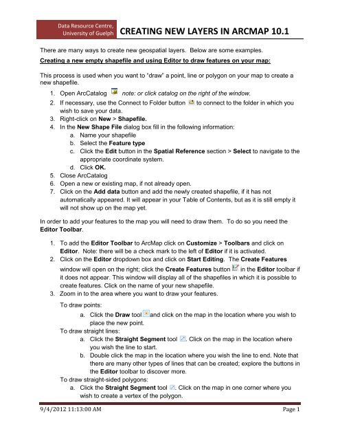 Creating new layers in Arcmap 10.1 - University of Guelph Library