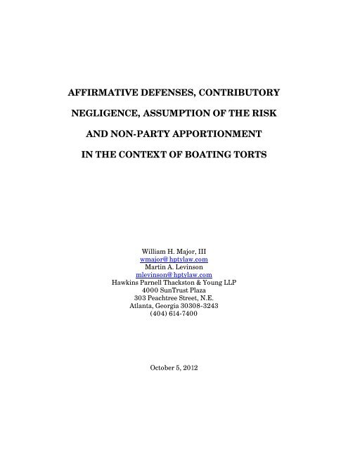 Affirmative Defenses, Contributory Negligence, Assumption of the ...
