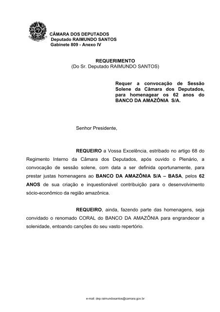 REQUERIMENTO (Do Sr. Deputado RAIMUNDO SANTOS) Requer ...