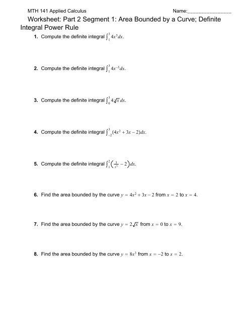 Definite Integrals Worksheet - Worksheets For Kindergarten Definite Integrals Worksheet - Worksheets For Kindergarten