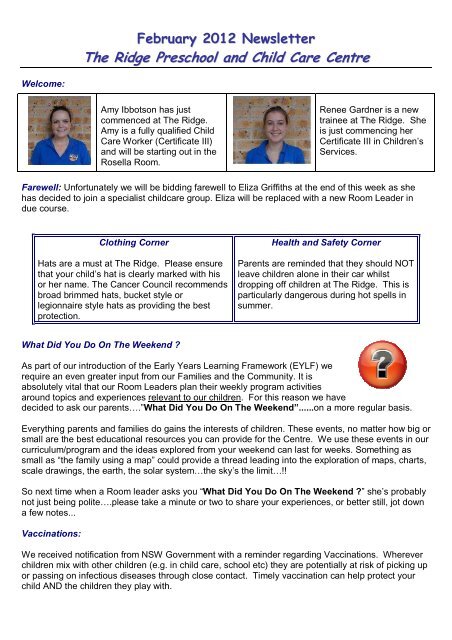 Newsletter - February 2012 - The Ridge Preschool and Childcare ...