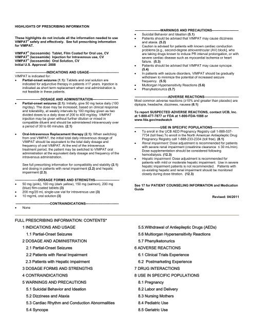 FULL PRESCRIBING INFORMATION: CONTENTS* 1 ... - UCB