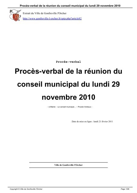 Procès-verbal de la réunion du conseil municipal du lundi 29 ...