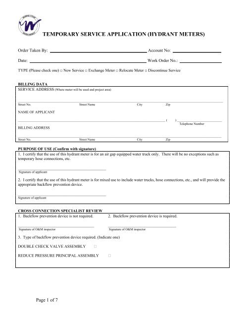 temporary service application (hydrant meters) - Marina Coast Water ...