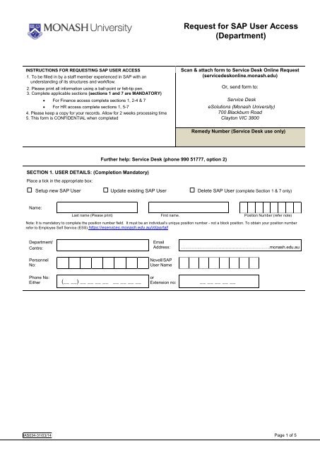 Request for SAP User Access (department) - Adm.monash.edu.au ...