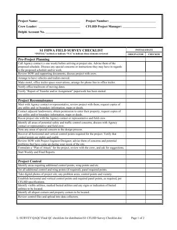 S1 A/E FIELD SURVEY CHECKLIST Pre-Project Planning Project ...