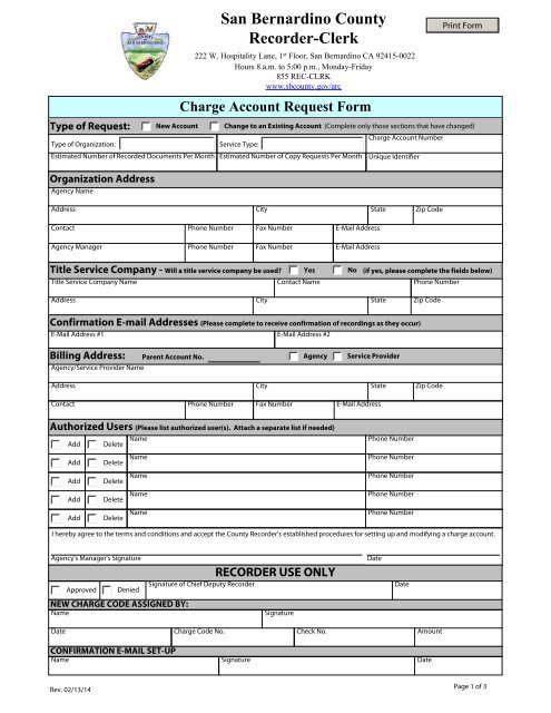 Charge Account Request Form - San Bernardino County