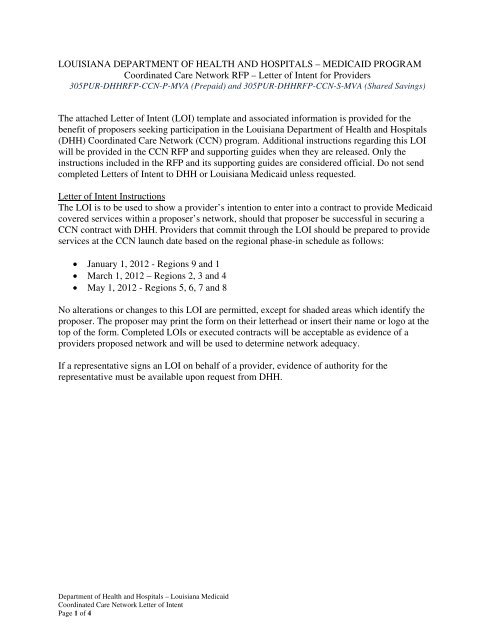 Letter of Intent for Provider - the Louisiana State Medical Society