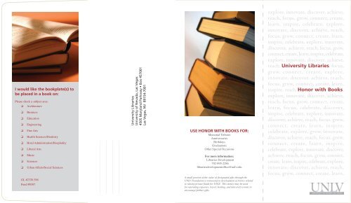 Honor with Books Brochure (PDF) - UNLV Libraries