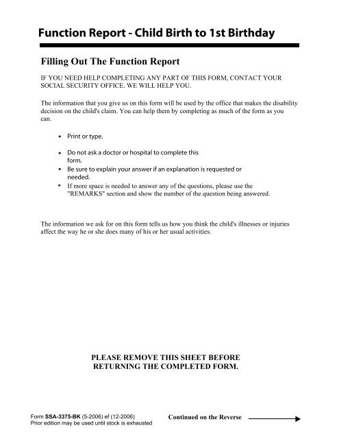 Function Report - Child Birth to 1st Birthday - Social Security