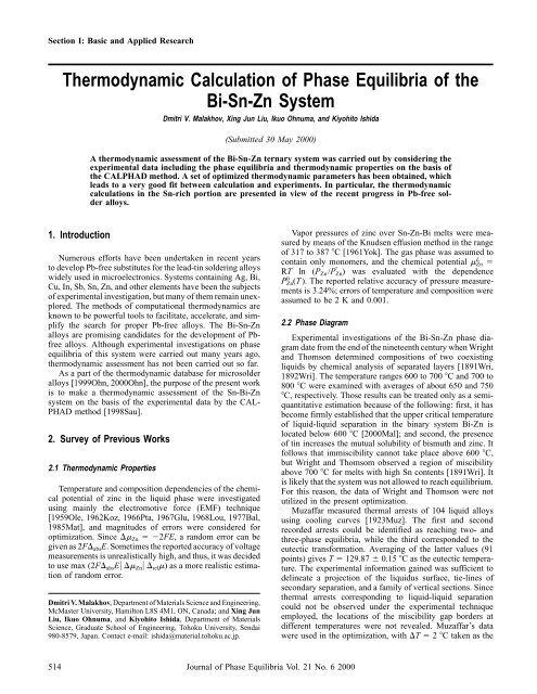 Thermodynamic calculation of phase equilibria of ... - IngentaConnect