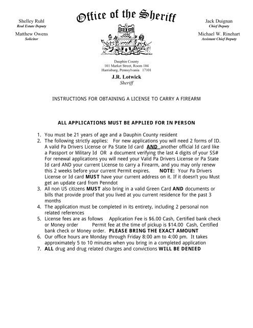 application for license to carry a firearm - Dauphin County