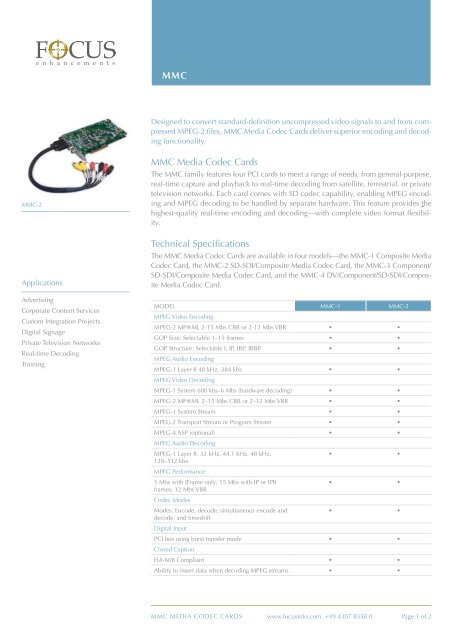 MMC MMC Media Codec Cards Technical specifications