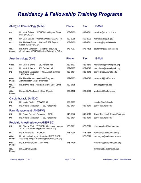 Residency & Fellowship Training Programs