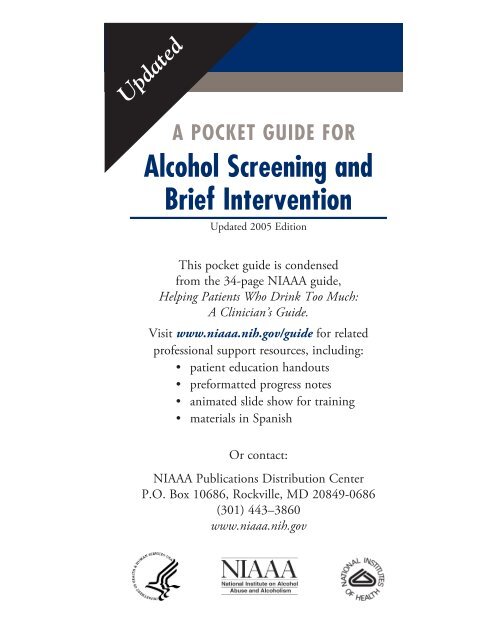 Pocket Guide For Alcohol Screening And Brief Intervention
