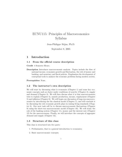 Principles of Macroeconomics Syllabus - Department of Economics ... Principles of Macroeconomics Syllabus - Department of Economics ...