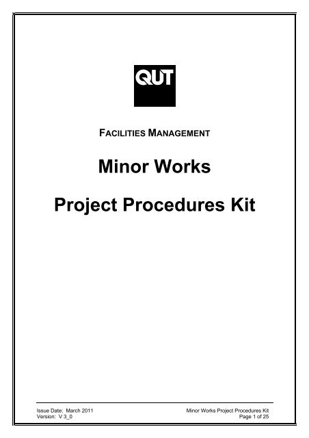 Minor Works Project Procedures Kit - Facilities Management - QUT