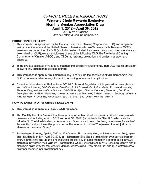 Official Rules & Regulations - Winner's Circle Rewards