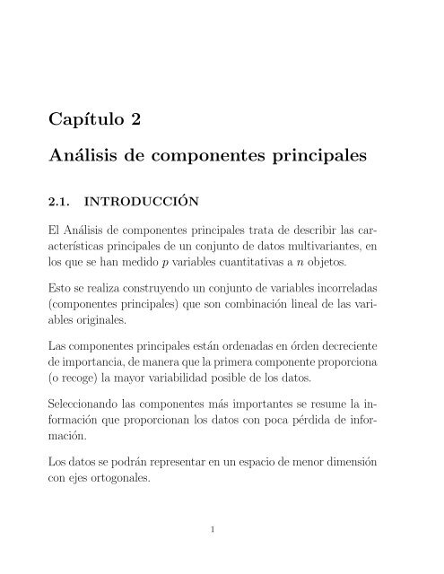 CapÂ´Ä±tulo 2 AnÃ¡lisis de componentes principales