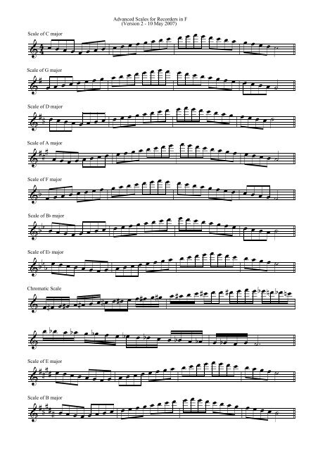Complete Treble/Alto F Recorder Scales