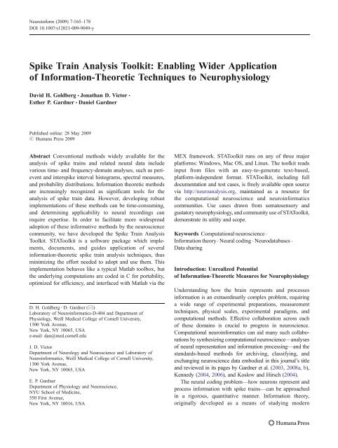 Spike Train Analysis Toolkit - Physiology Biophysics and Systems ...