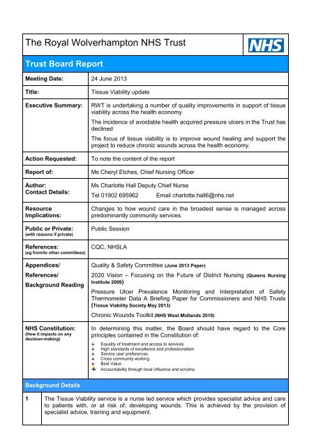 Tissue Viability - The Royal Wolverhampton Hospitals NHS Trust