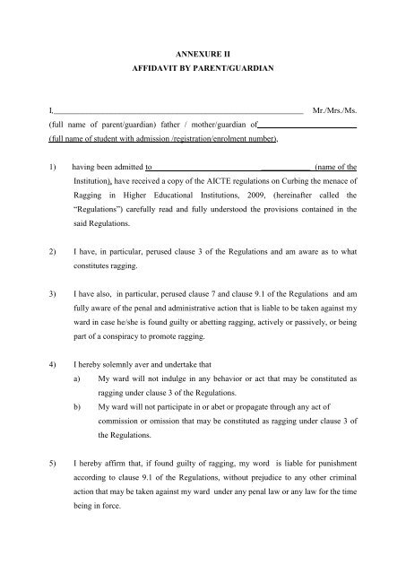 Affidavit Format [Parent]