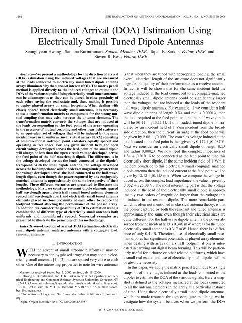 (DOA) Estimation Using Electrically Small Tuned Dipole Antennas