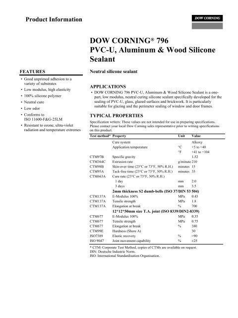 DOW CORNINGÂ® 796 PVC-U, Aluminum & Wood Silicone ... - Geocel