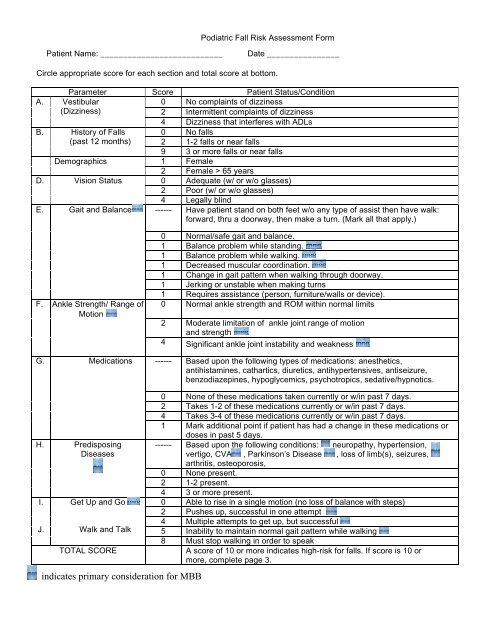 Fall Risk Assessment - Moore Balance Brace Fall Risk Assessment - Moore Balance Brace