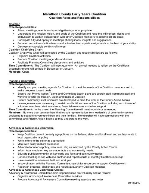 Committee and Action Team roles and responsibilities