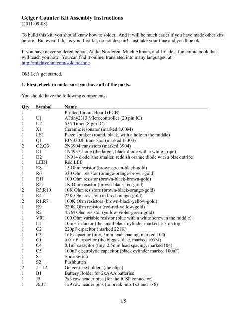 Geiger Counter Kit Assembly Instructions - Maker Shed