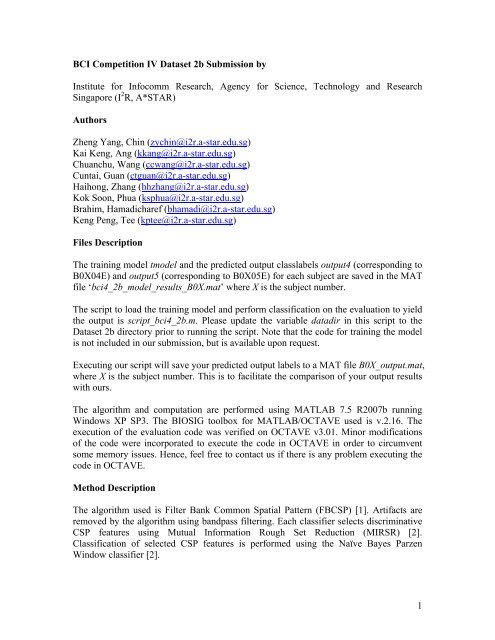 1 BCI Competition IV Dataset 2b Submission by Institute for ...