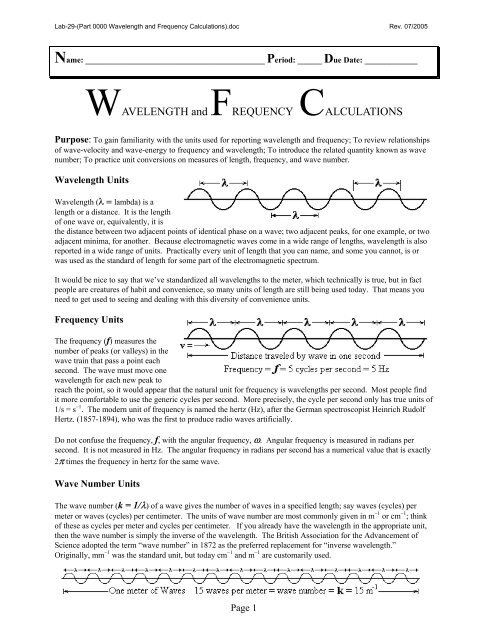 Part 0000 Wavelength and Frequency Calculations