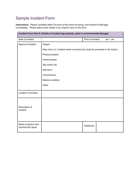 Sample Incident Form - Psychological Injury Management Guide ...