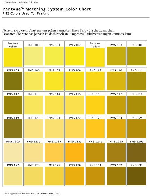 Pantone Matching System Color Chart