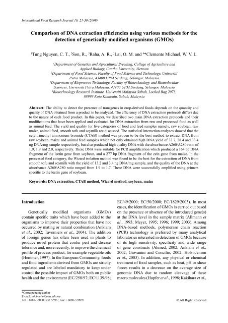 Comparison Of Dna Extraction Efficiencies Using Various Methods