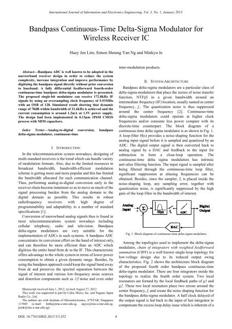 Bandpass Continuous-Time Delta-Sigma Modulator for ... - Ijiee.org