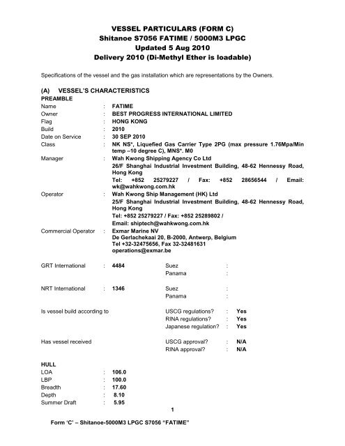 VESSEL PARTICULARS (FORM C) - Petredec