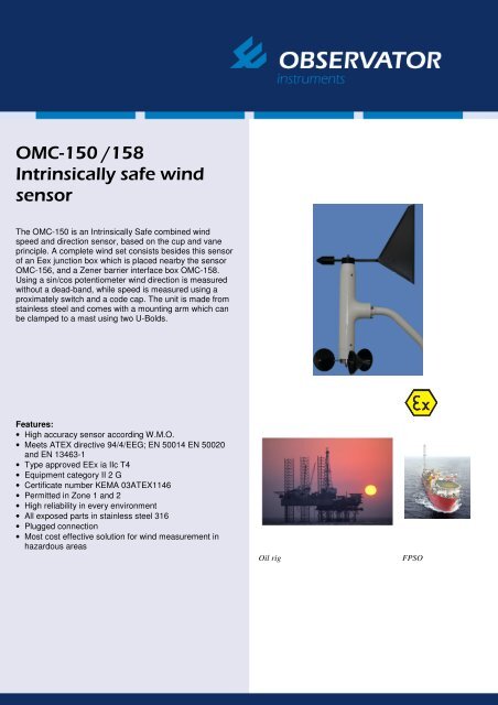 OMC-150 /158 Intrinsically safe wind sensor