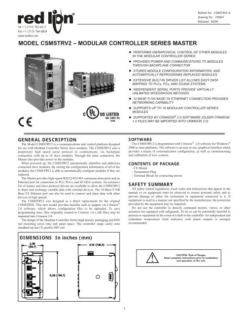 CSMSTRV2 Modular Controller Data Sheet/Manual PDF - Southern ...