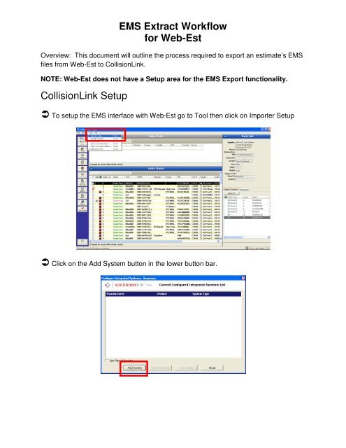 EMS Extract Workflow for Web-Est CollisionLink ... - OEConnection