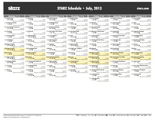 STARZ Schedule - July, 2013