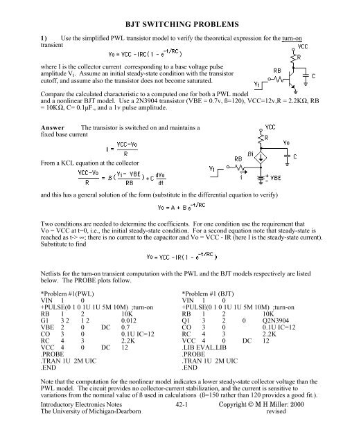 BJT SWITCHING PROBLEMS - University of Michigan